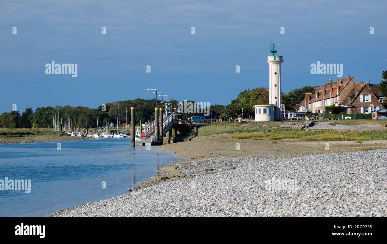 Lighthouse of Cayeux sur Mer at the Pointe du Hourdel with its pebble ...