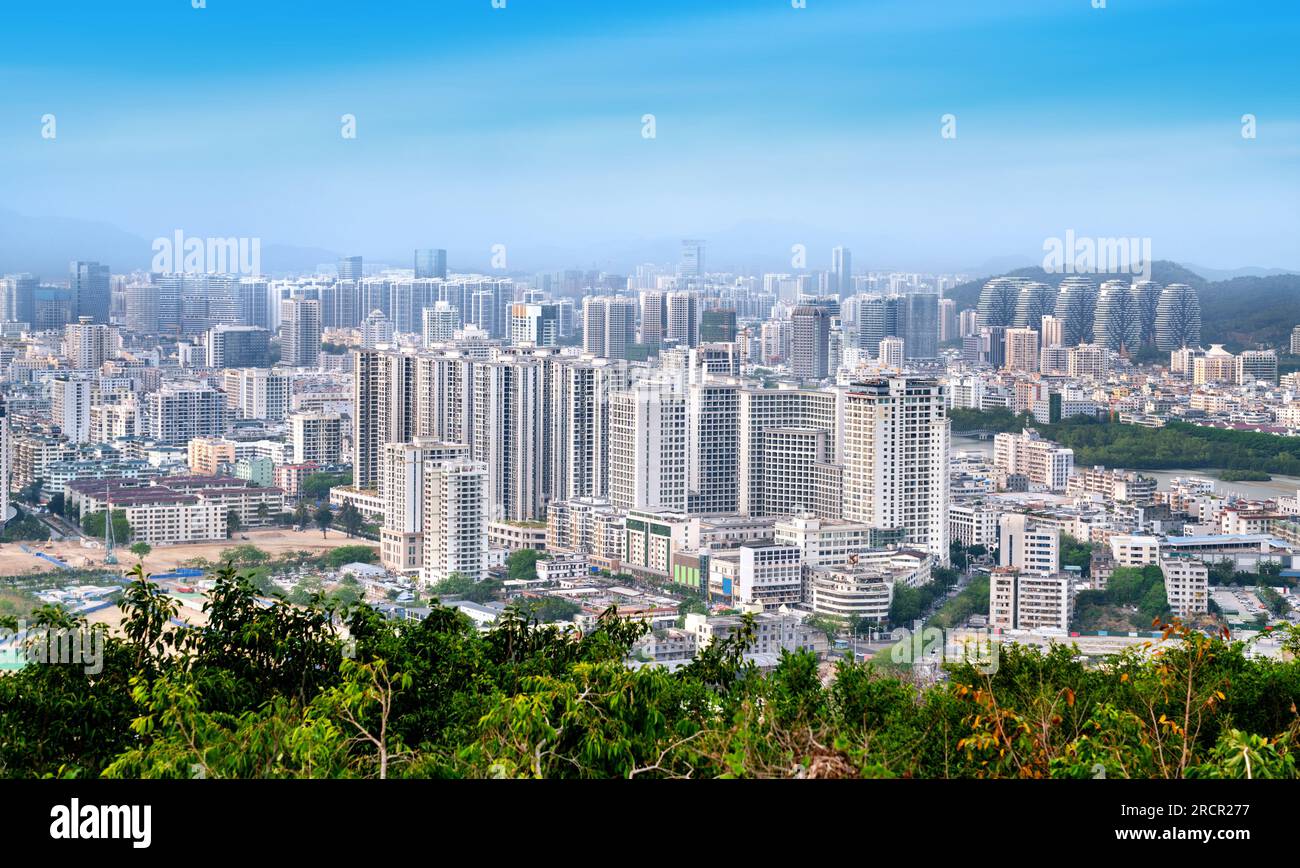 Aerial view of the coastal city of Sanya on China's Hainan Island Stock ...