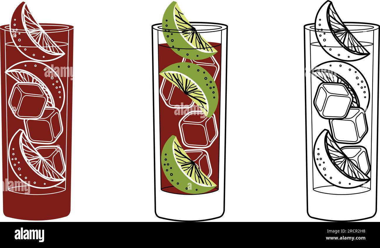 Vector Alcohol Drink Line Art Illustration Cuba Libre Cocktail Stock