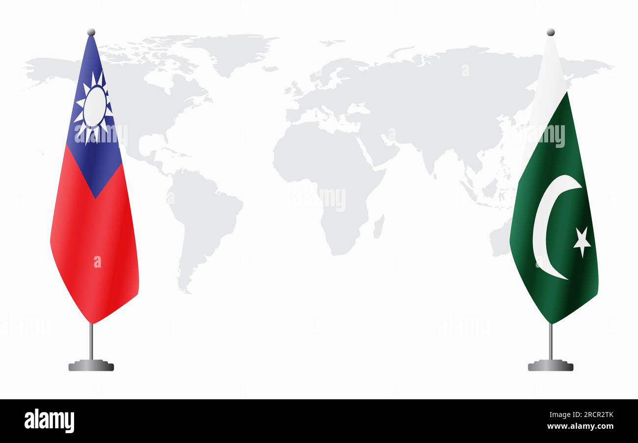 Taiwan and Pakistan flags for official meeting against background of ...
