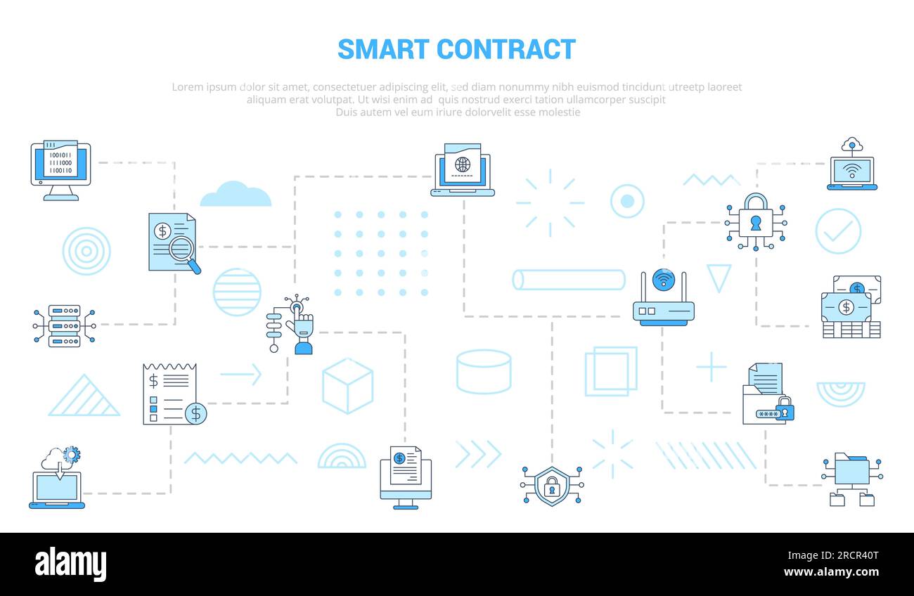 smart contract concept with icon set template banner with modern blue ...
