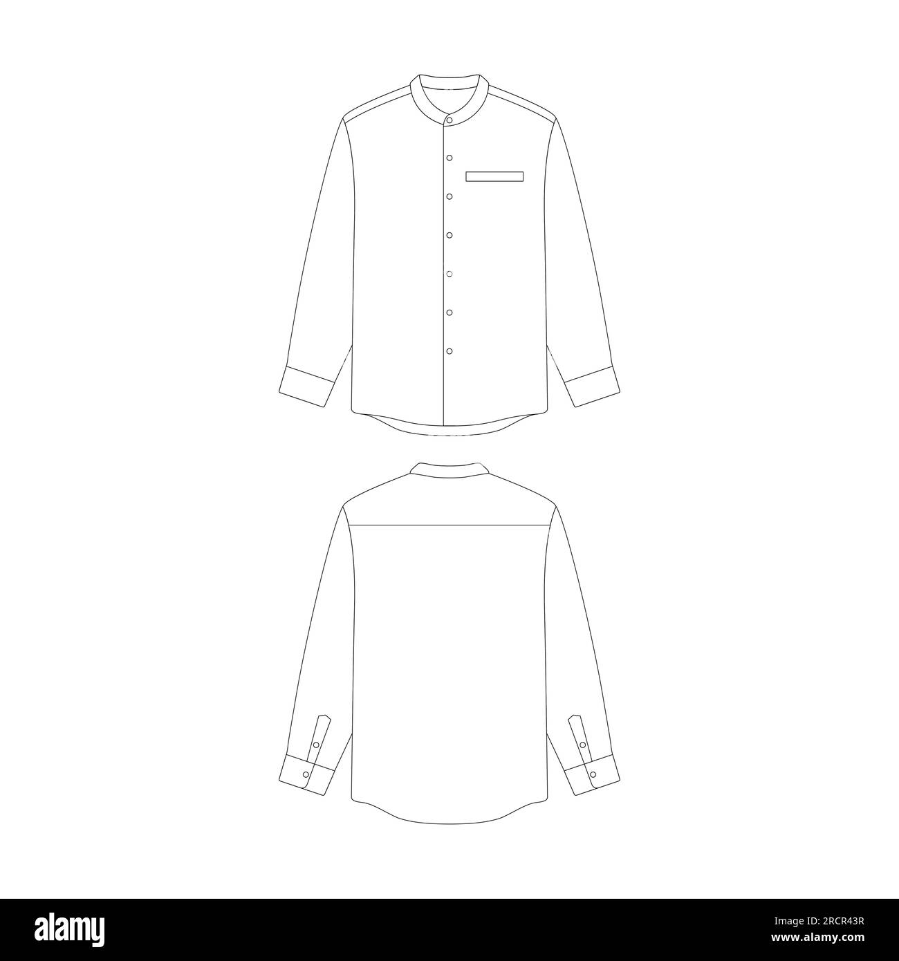 template long sleeve grandad collar shirt with welt pocket vector ...