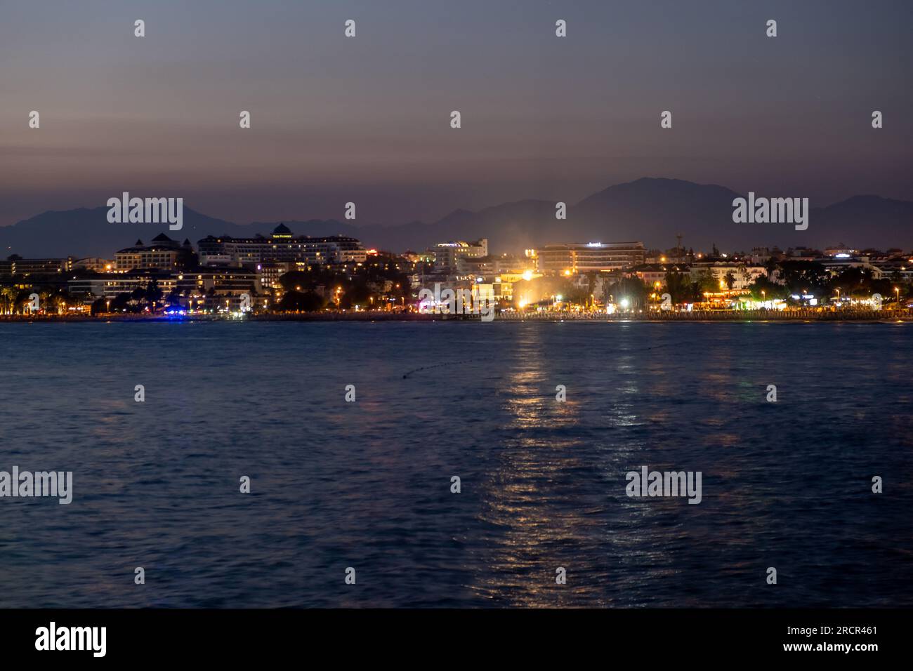 Night city. Alanya, Turkey. Beautiful lights of night city Stock Photo ...