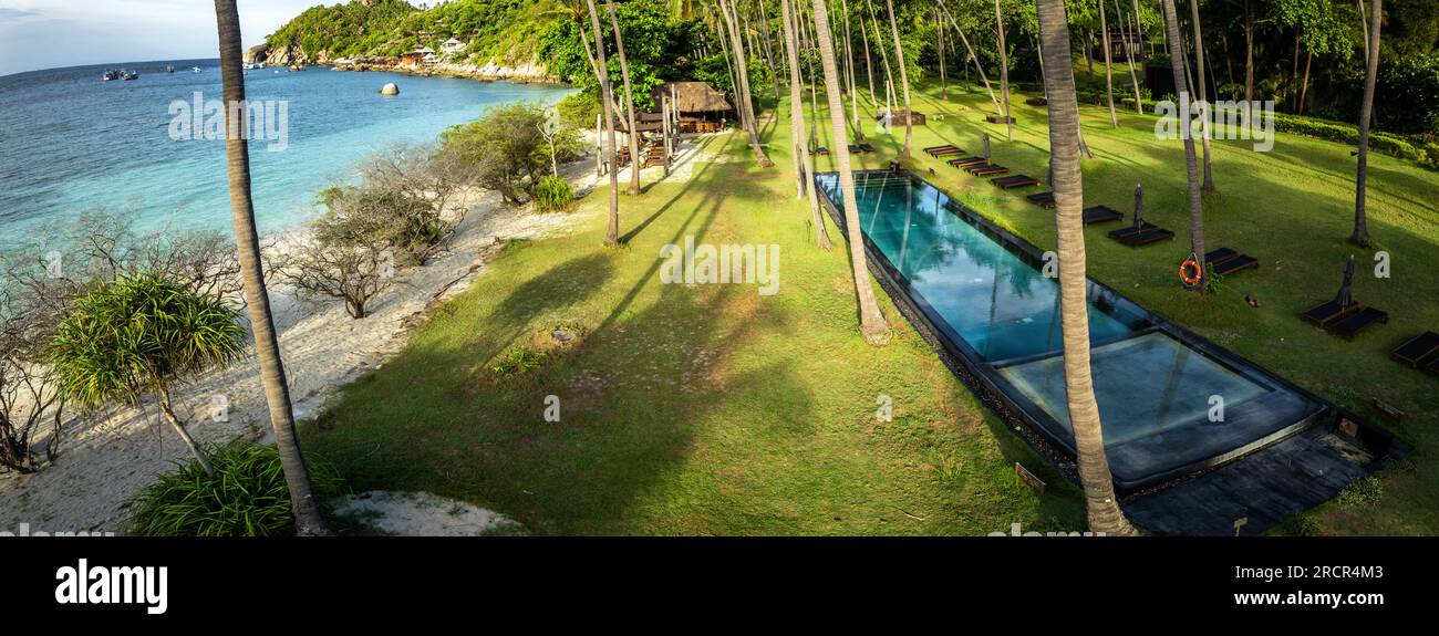 Aerial view of Haad Tien Beach in shark bay, koh Tao, Thailand Stock ...