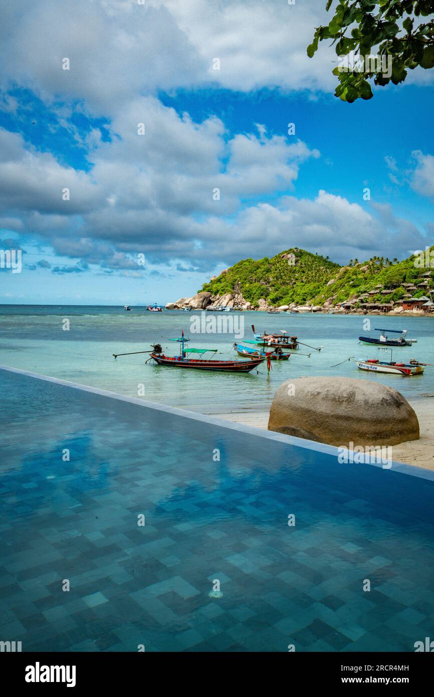 Aerial view of Haad Tien Beach in shark bay, koh Tao, Thailand Stock ...
