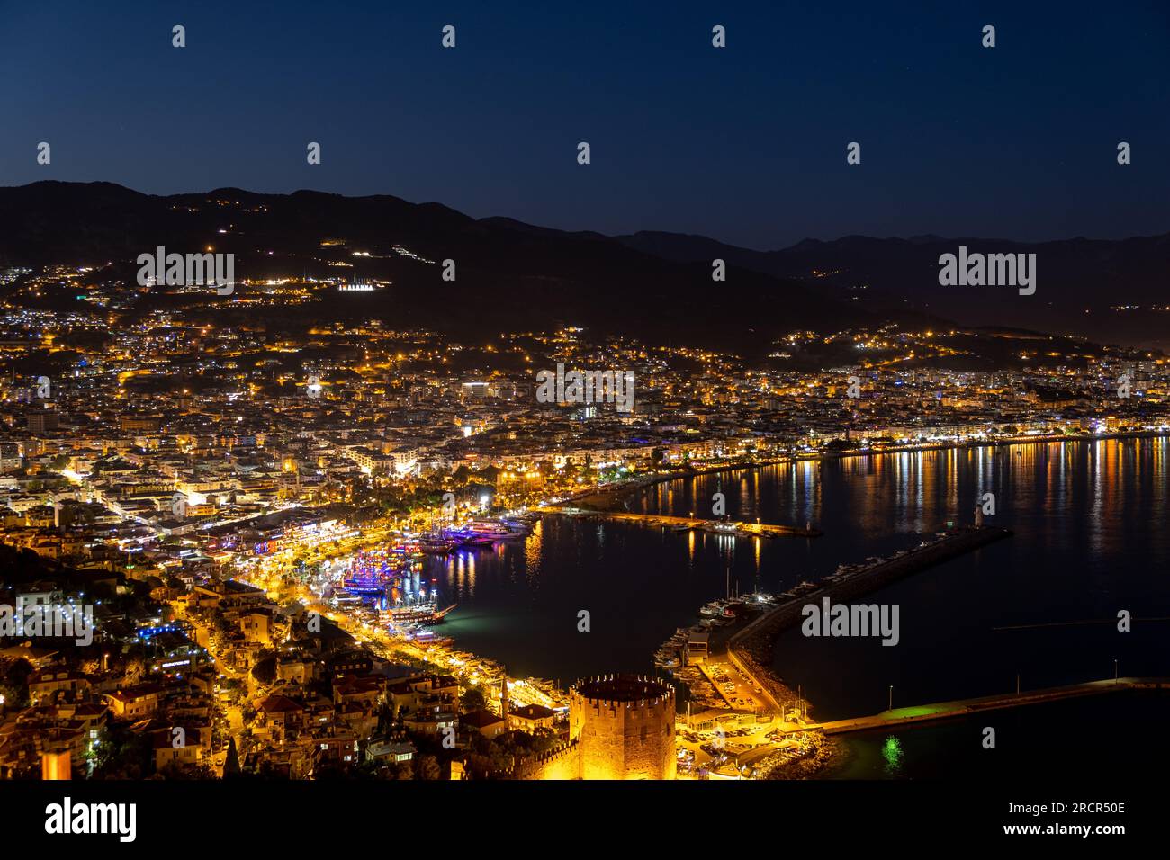 Night city. Alanya, Turkey. Beautiful lights of night city Stock Photo ...