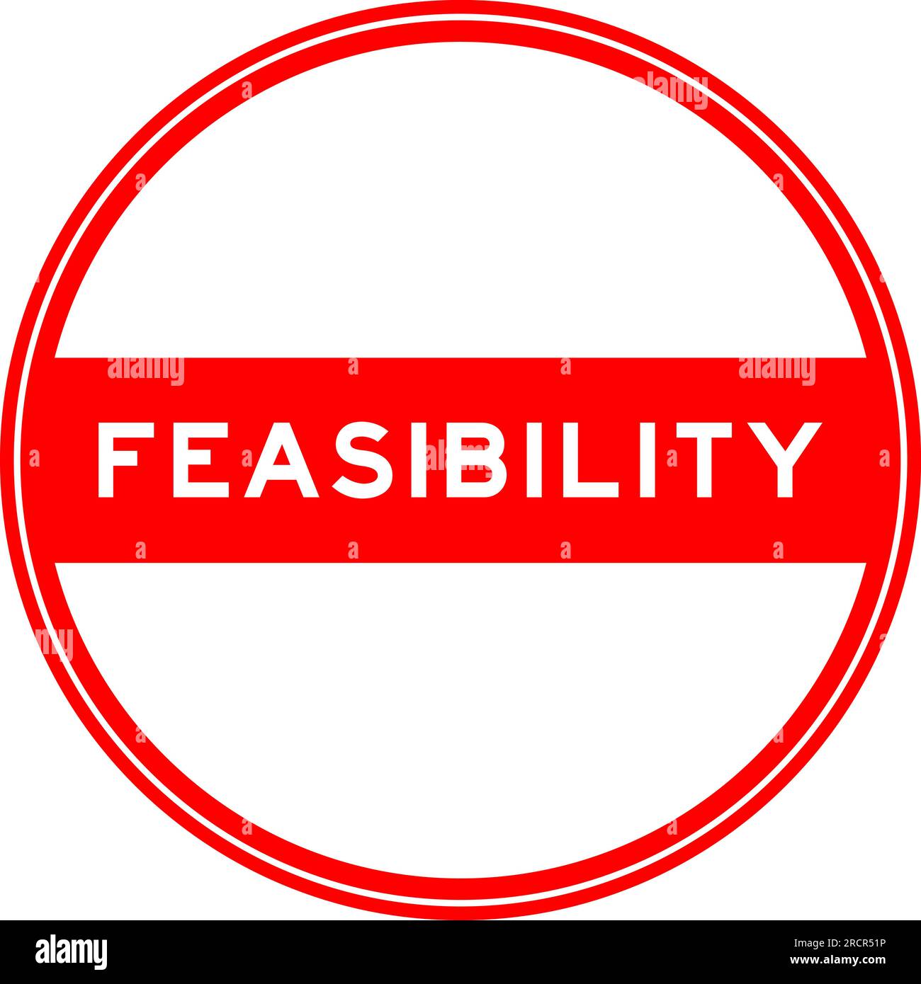 Black color round seal sticker in word feasibility on white background ...