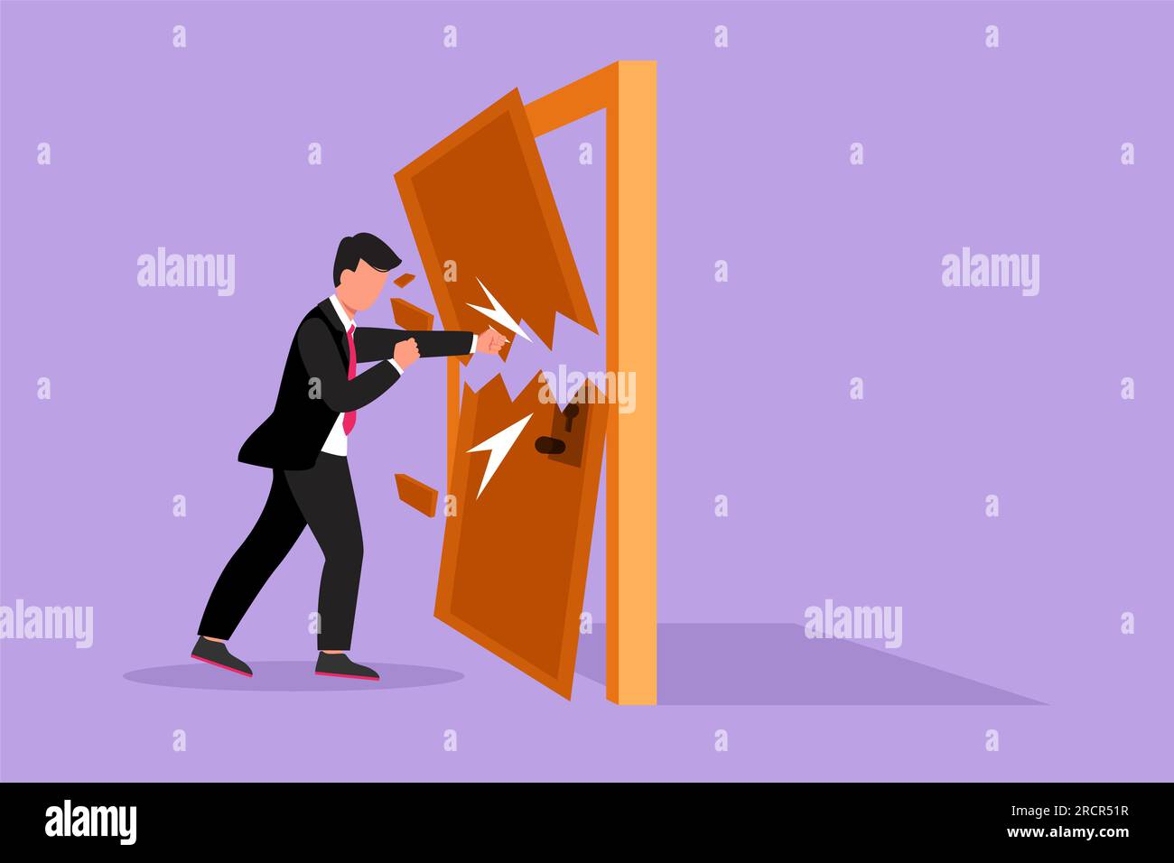 Cartoon flat style drawing businessman punching and destroying door ...