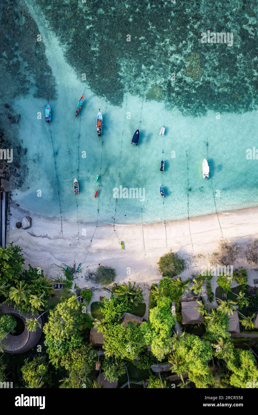 Aerial view of Haad Tien Beach in shark bay, koh Tao, Thailand Stock ...