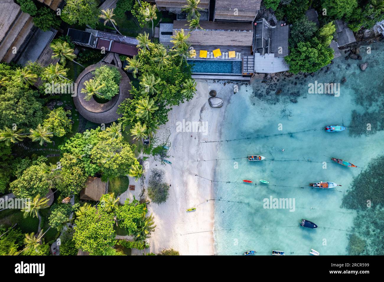 Aerial view of Haad Tien Beach in shark bay, koh Tao, Thailand Stock ...