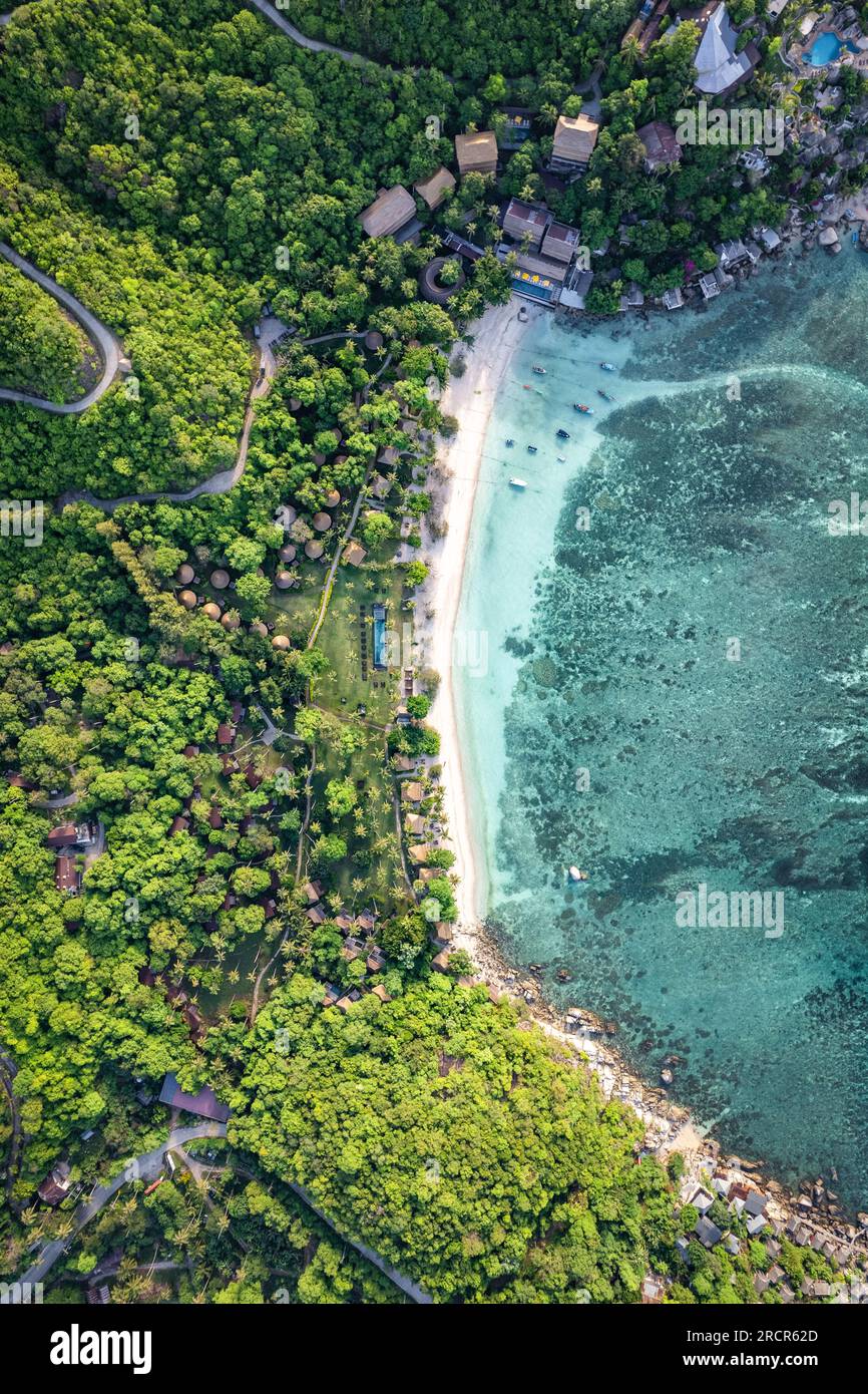 Aerial view of Haad Tien Beach in shark bay, koh Tao, Thailand Stock ...