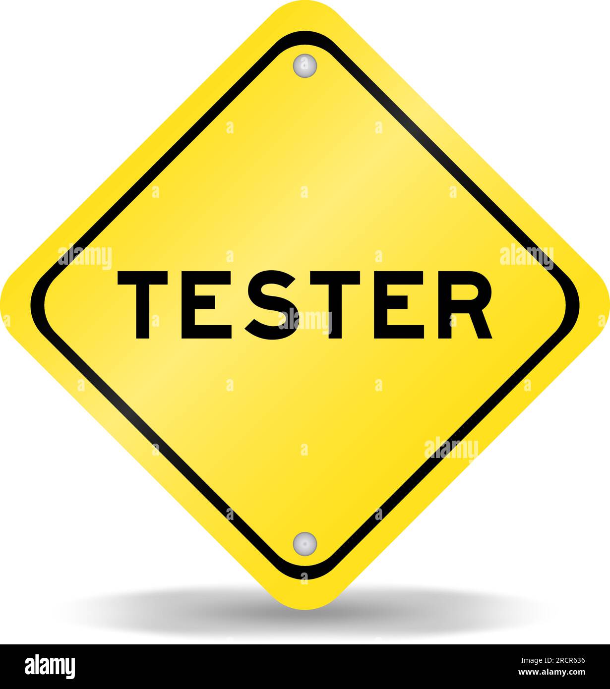 Yellow color transportation sign with word tester on white background ...