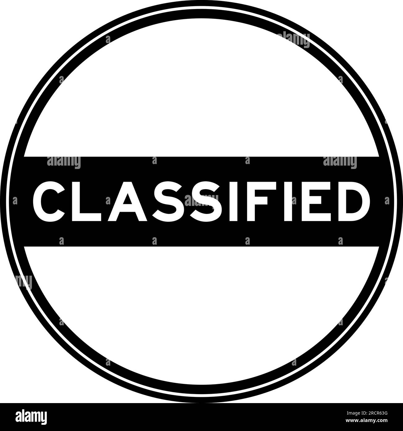 Black color round seal sticker in word classified on white background ...