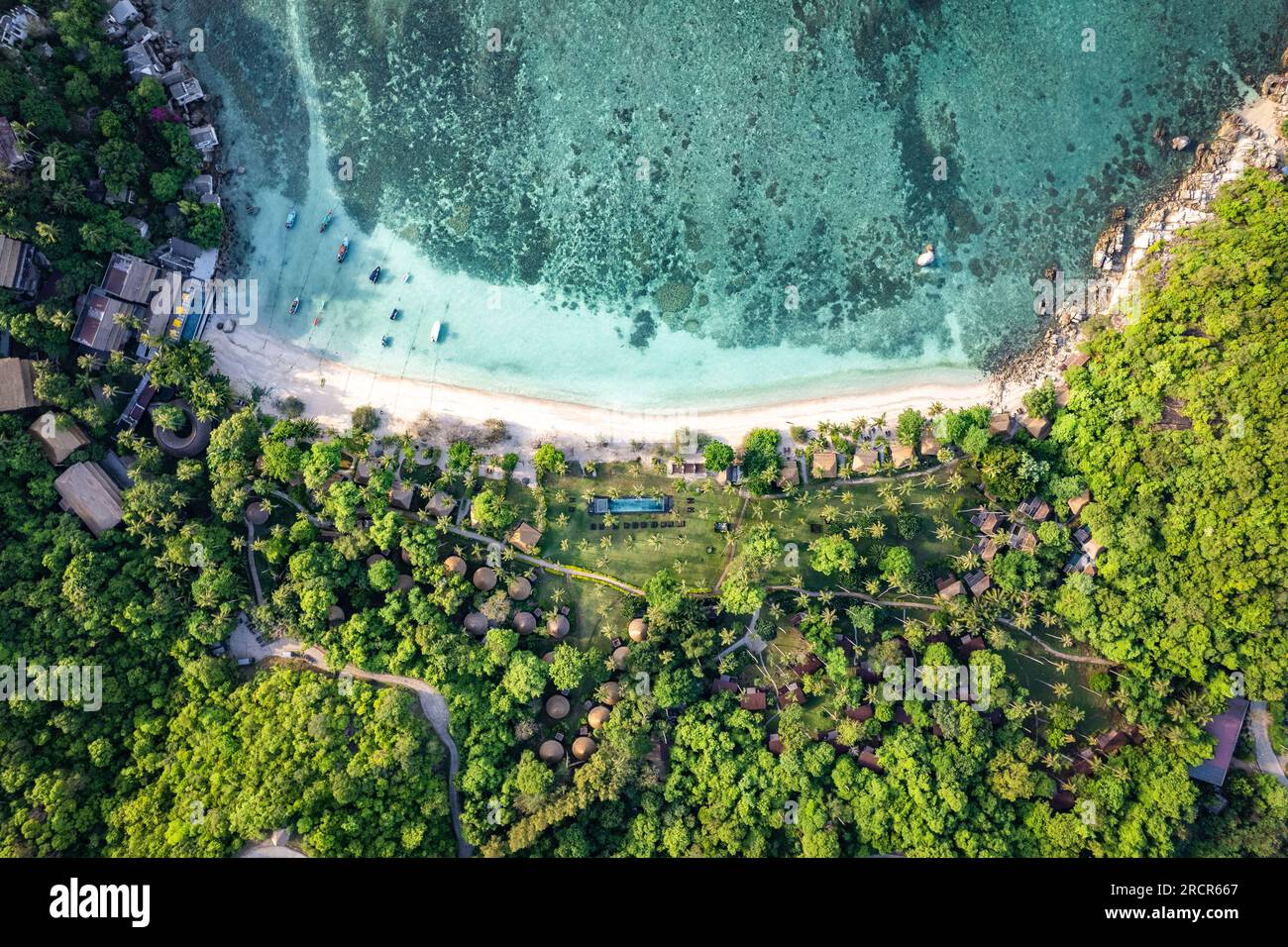 Aerial view of Haad Tien Beach in shark bay, koh Tao, Thailand Stock ...