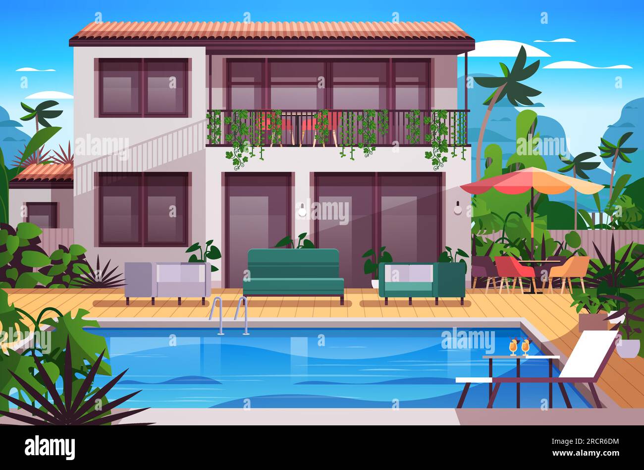 modern villa with pool and garden empty nobody holiday house or hotel ...