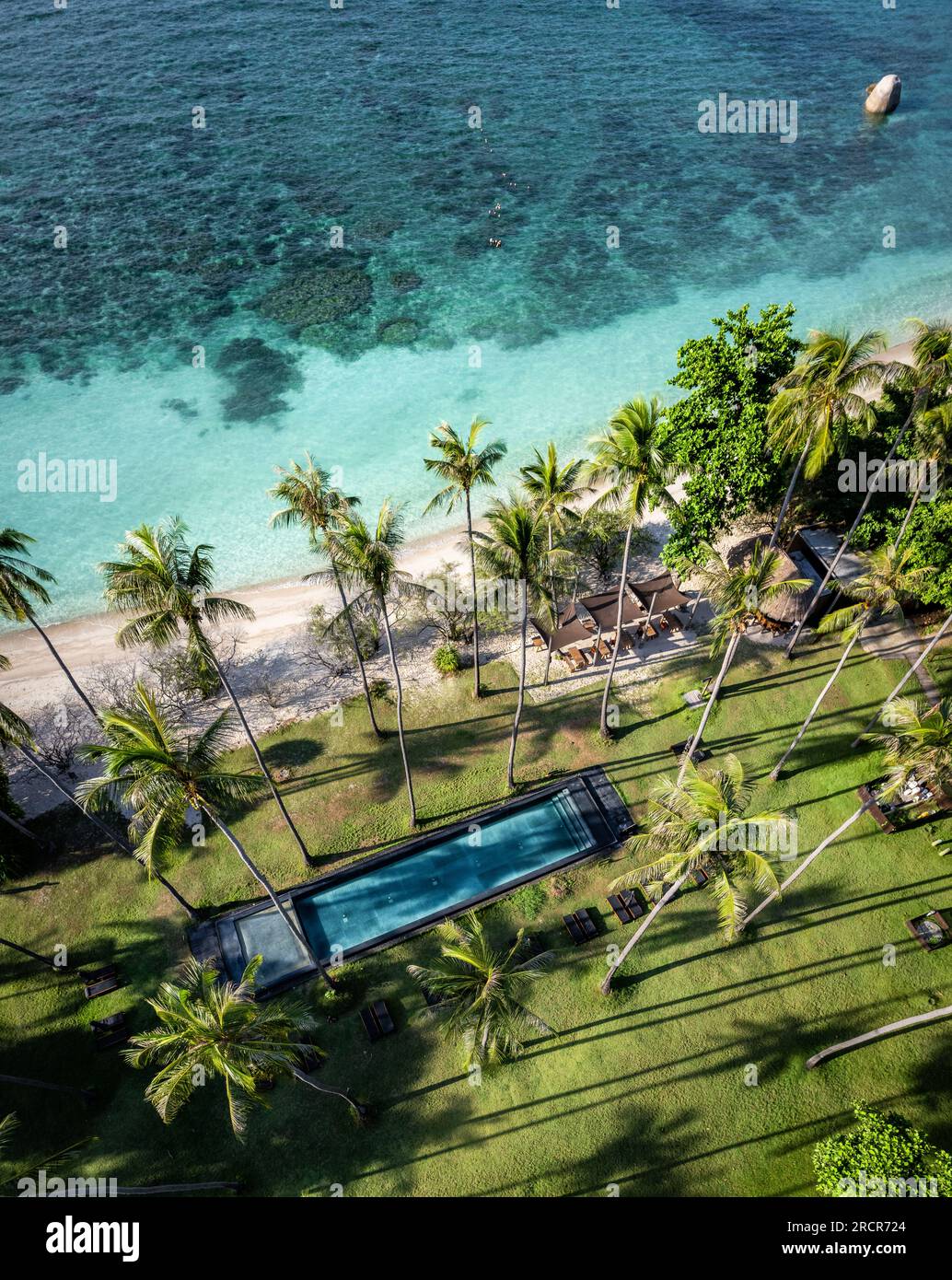 Aerial view of Haad Tien Beach in shark bay, koh Tao, Thailand Stock ...