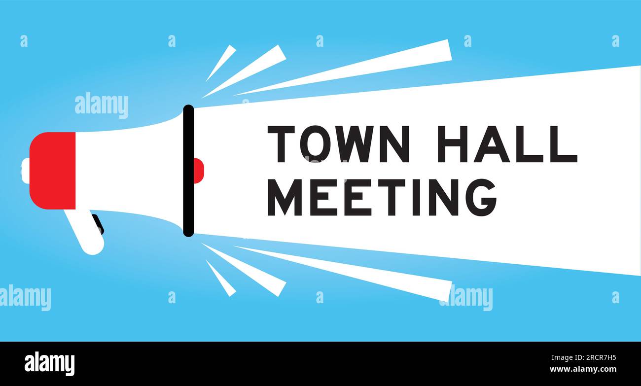 Color megaphone icon with word town hall meeting in white banner on ...
