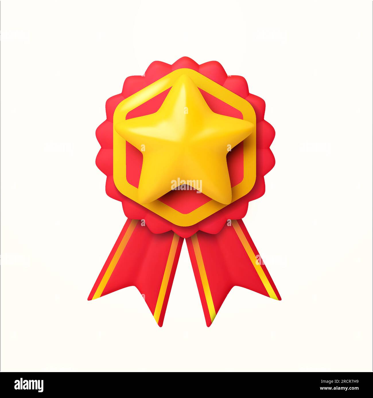 3d red and yellow medal with star, minimal style, isolated on ...