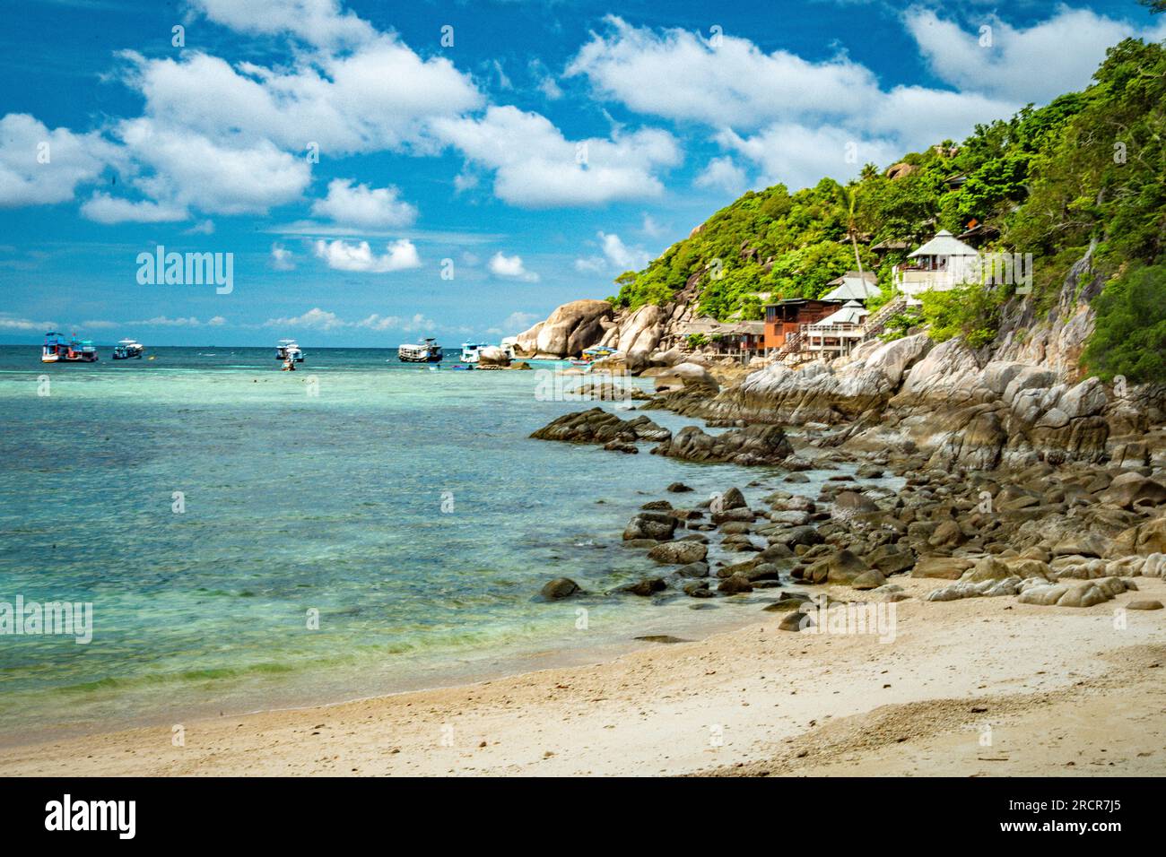 Aerial view of Haad Tien Beach in shark bay, koh Tao, Thailand Stock ...