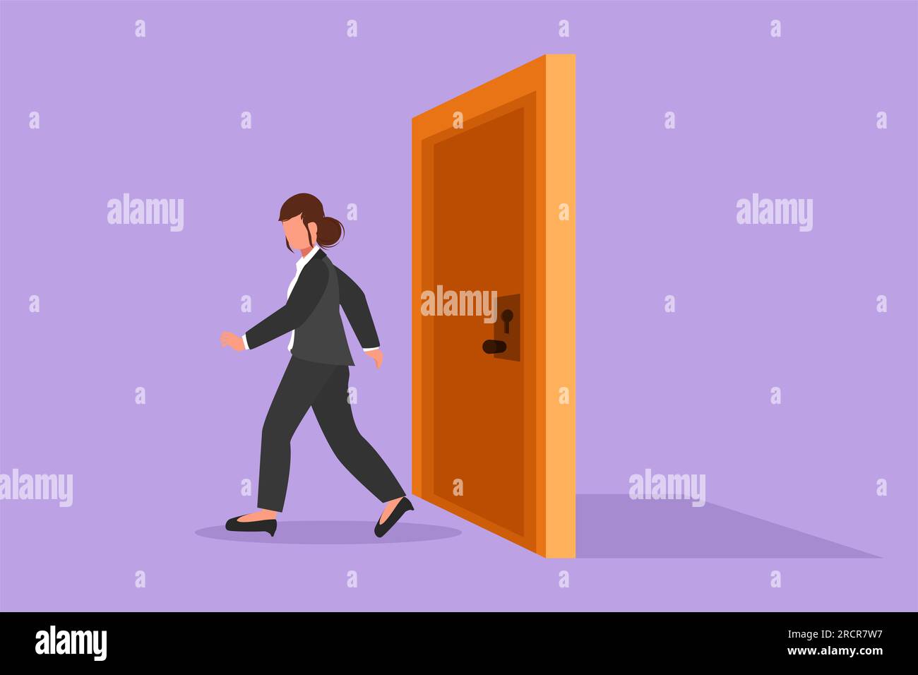 Graphic flat design drawing businesswoman walking and leaving closed ...