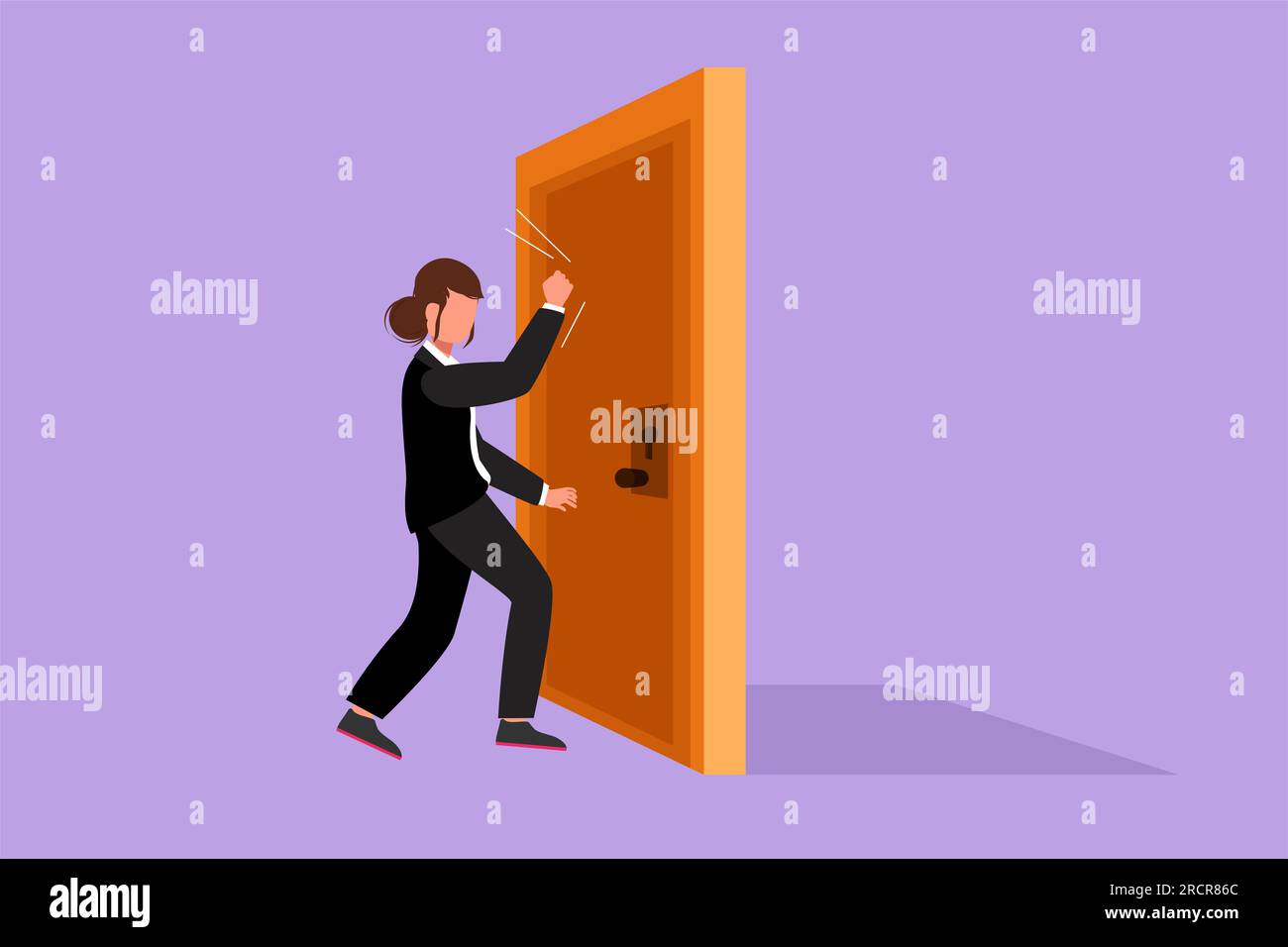 Cartoon flat style drawing businesswoman knocking at door. Manager ...