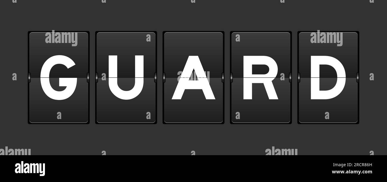 Black color analog flip board with word guard on gray background Stock ...