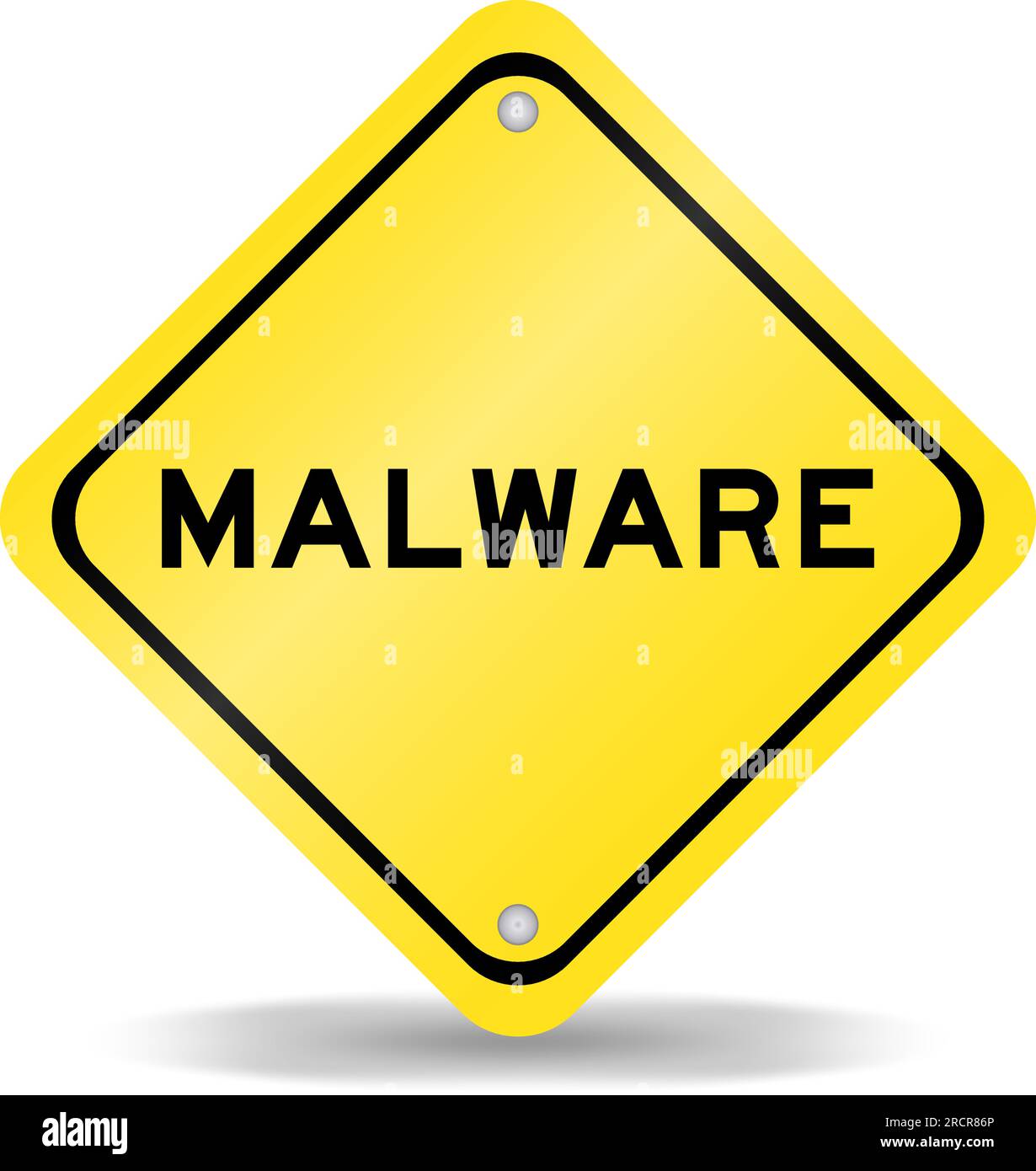 Yellow color transportation sign with word malware on white background ...