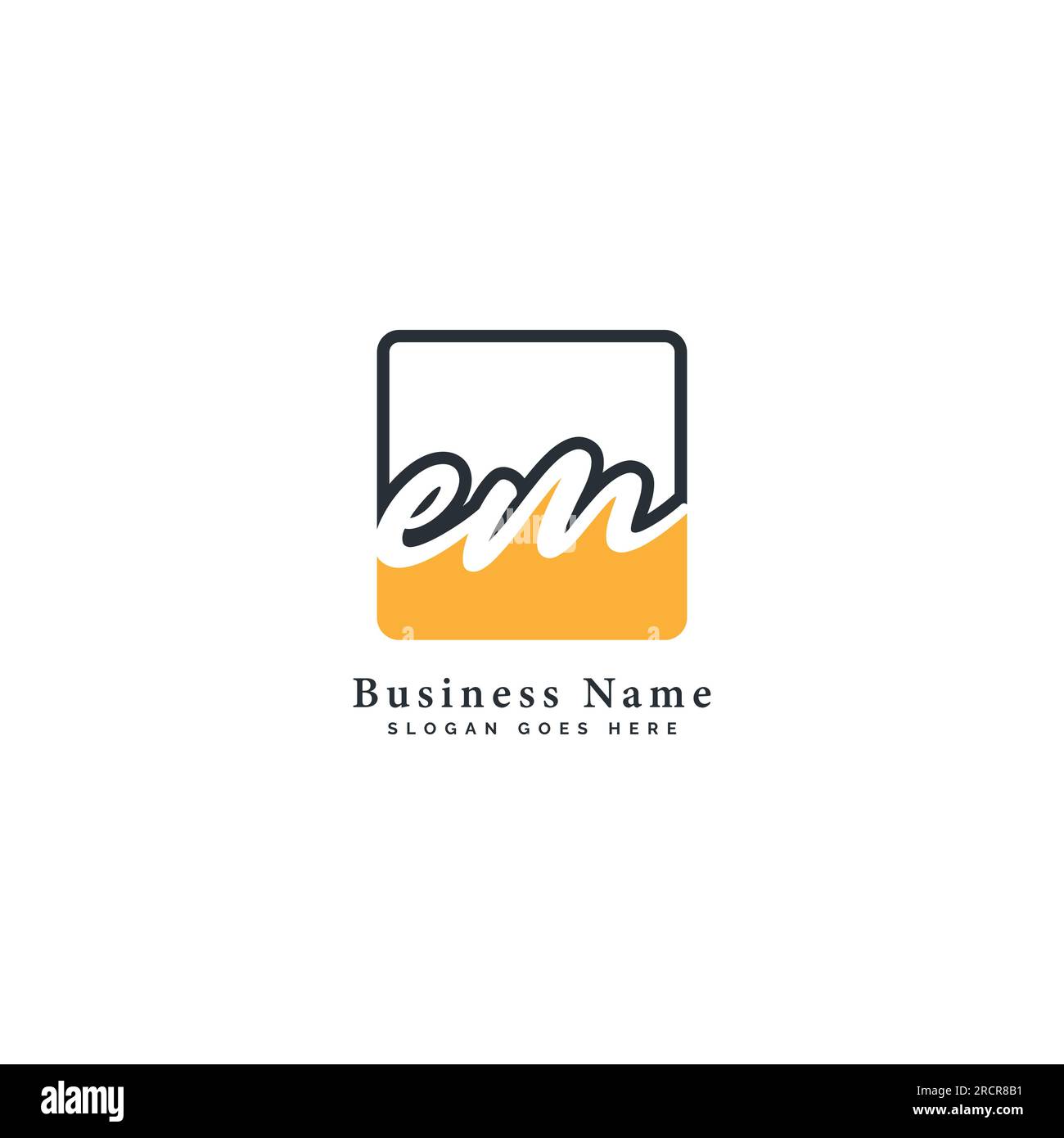 E M Em Initial Letter Handwritten And Signature Vector Image Template In Square Shape Log