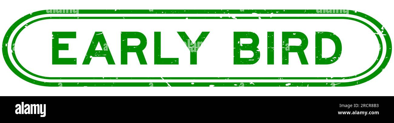 Grunge green early bird word rubber seal stamp on white background ...