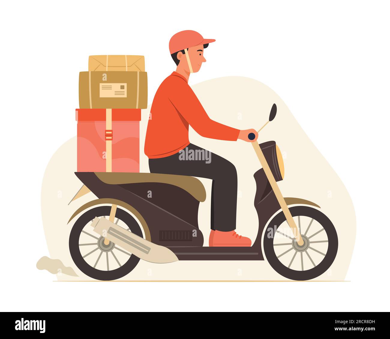 Delivery Man Riding Motorcycle with Parcel Boxes for Shipping Concept ...