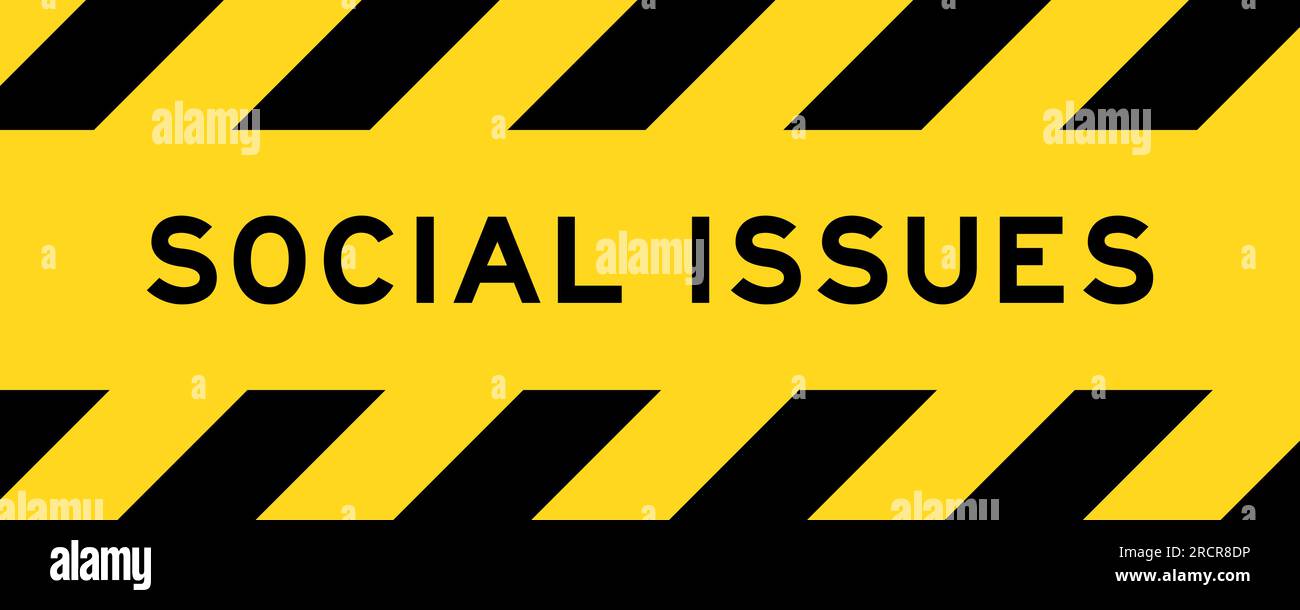 Yellow and black color with line striped label banner with word social ...