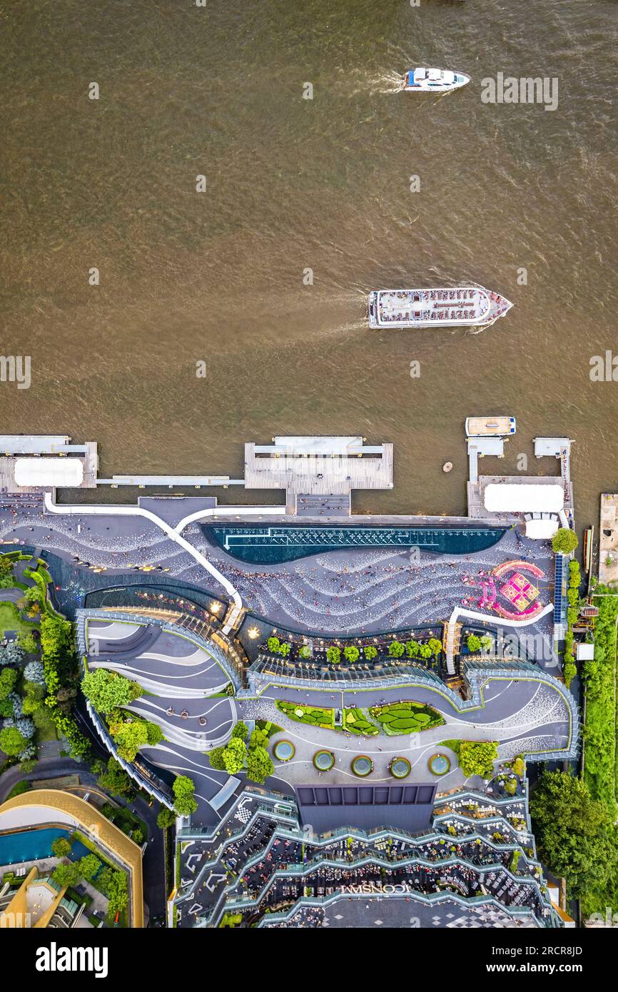Aerial view of Icon Siam mall on the chao phraya river in khlong san ...
