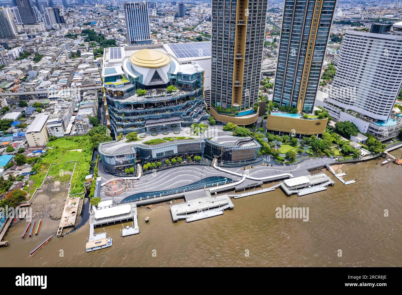 Aerial view of Icon Siam mall on the chao phraya river in khlong san ...