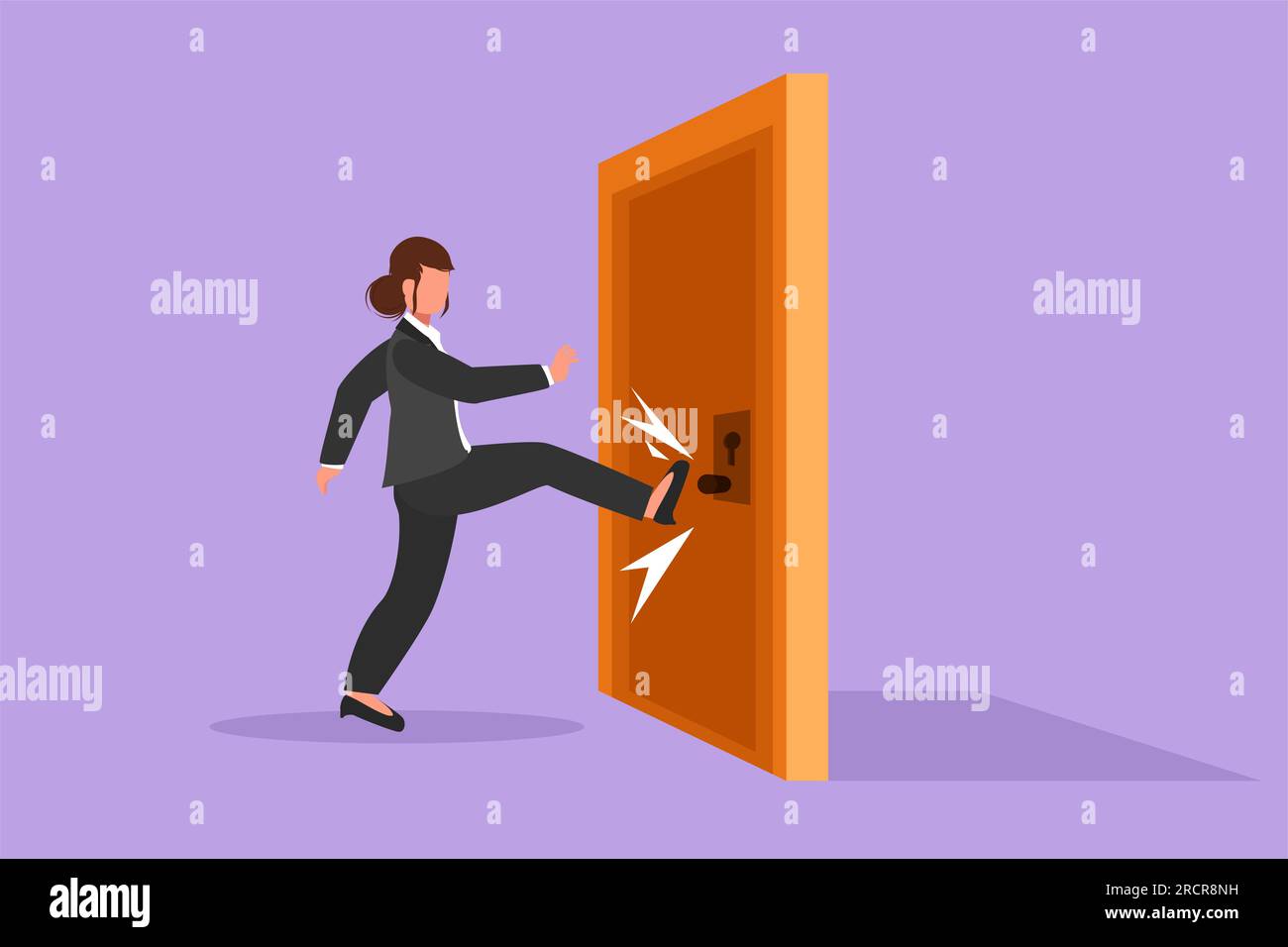 Graphic flat design drawing of young businesswoman kicks door closed ...