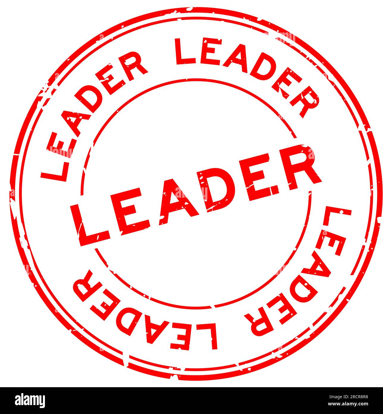 Grunge red leader word round rubber seal stamp on white background ...