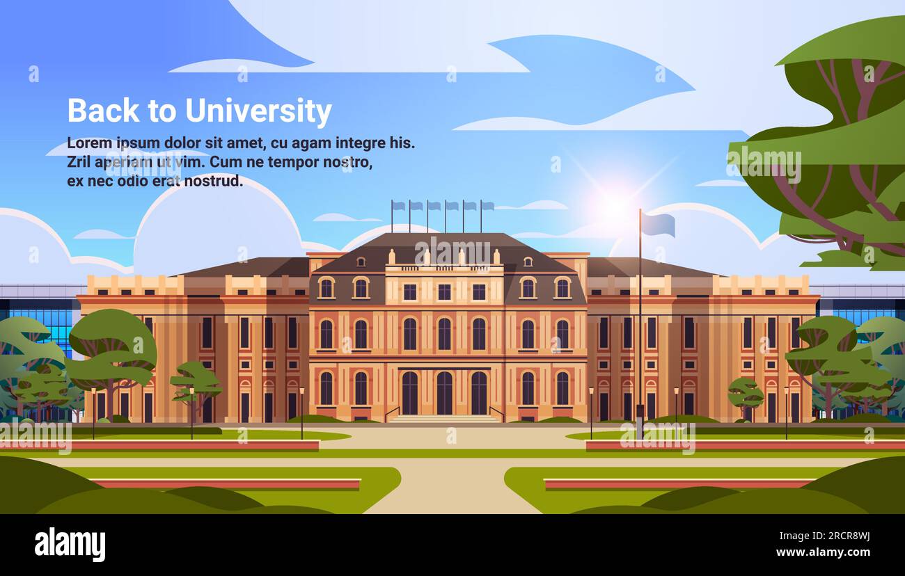 modern university or college building exterior view empty front yard ...