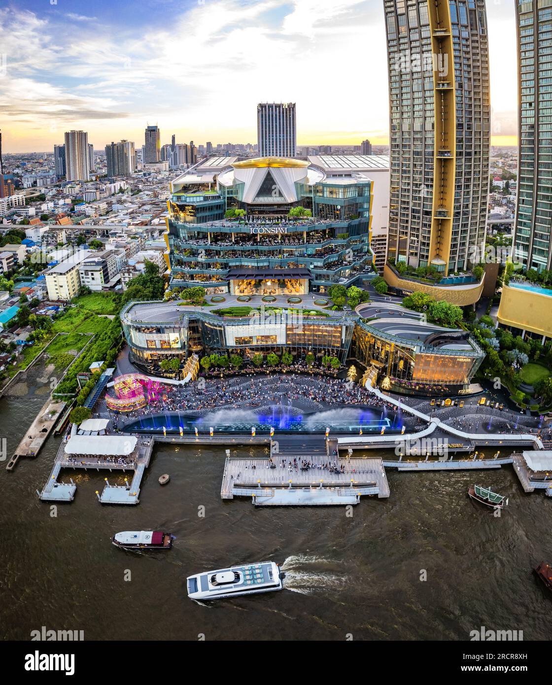 Aerial view of Icon Siam mall on the chao phraya river in khlong san ...