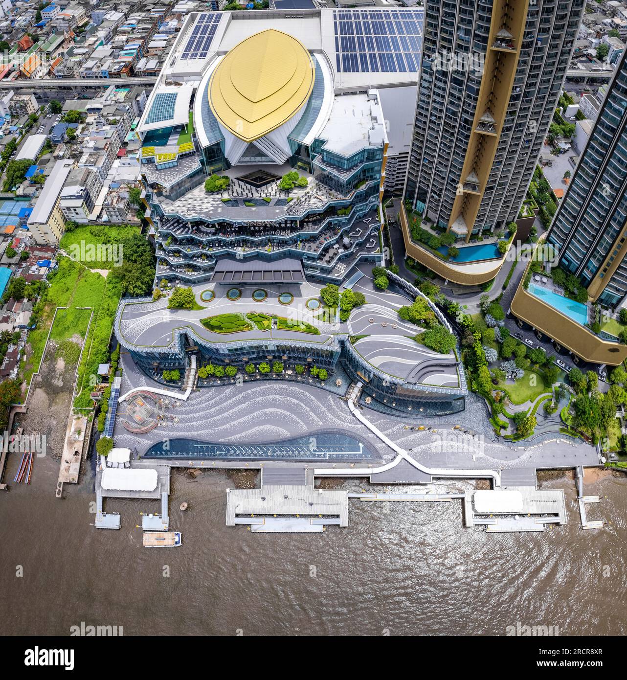 Aerial view of Icon Siam mall on the chao phraya river in khlong san ...