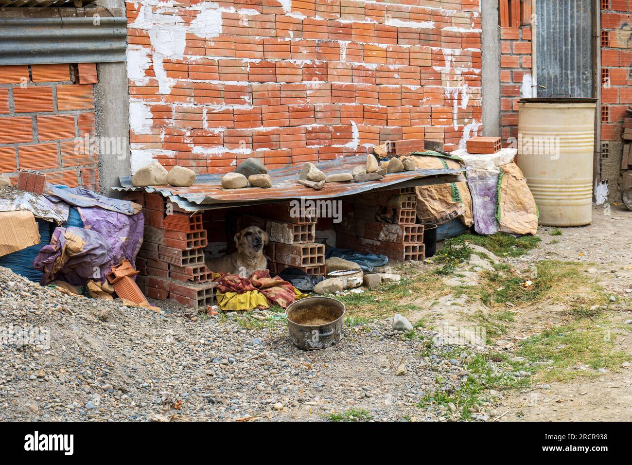 Dog in a Rustic Brick Doghouse by Recently Built Brick House Stock ...