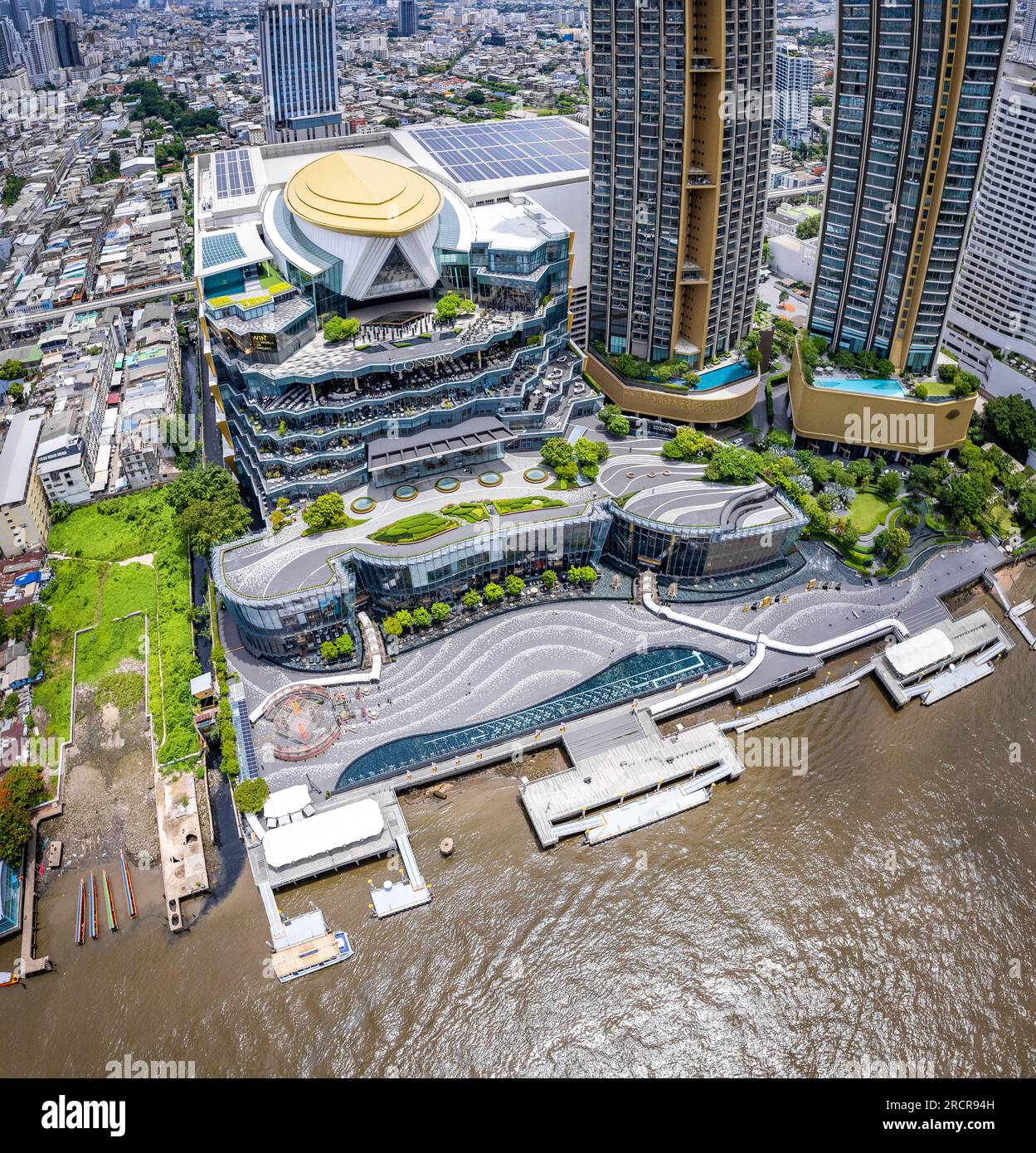 Aerial view of Icon Siam mall on the chao phraya river in khlong san ...