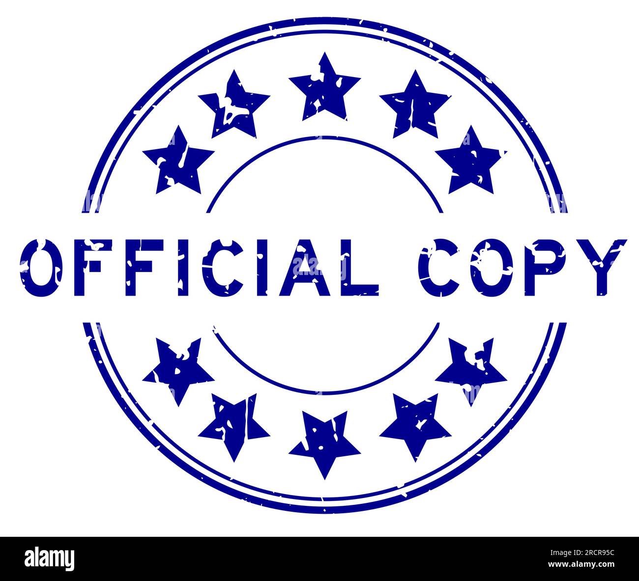Grunge blue official copy word with star icon round rubber seal stamp ...