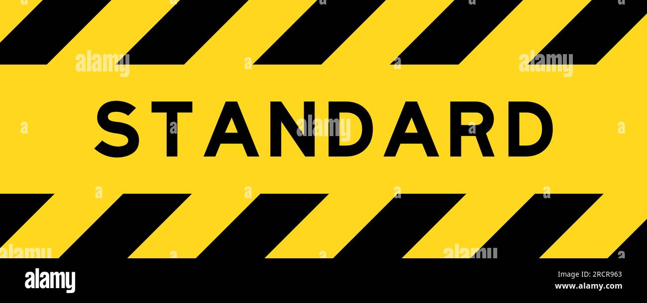 Yellow and black color with line striped label banner with word ...