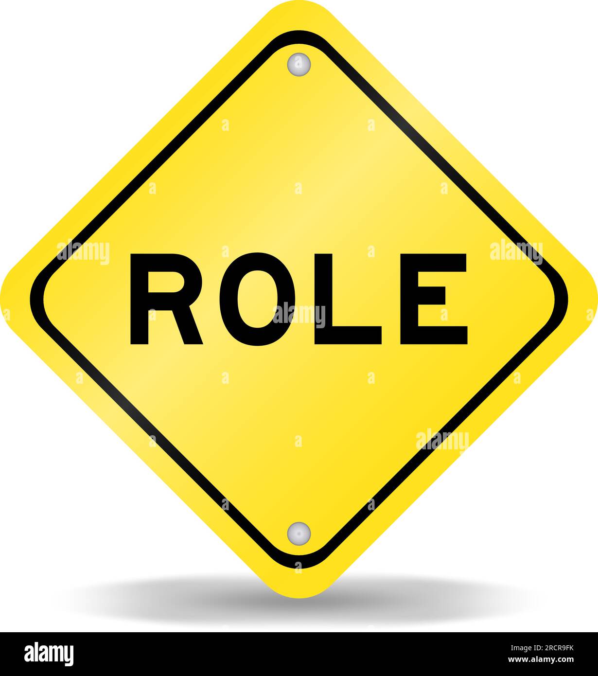 Yellow color transportation sign with word role on white background ...