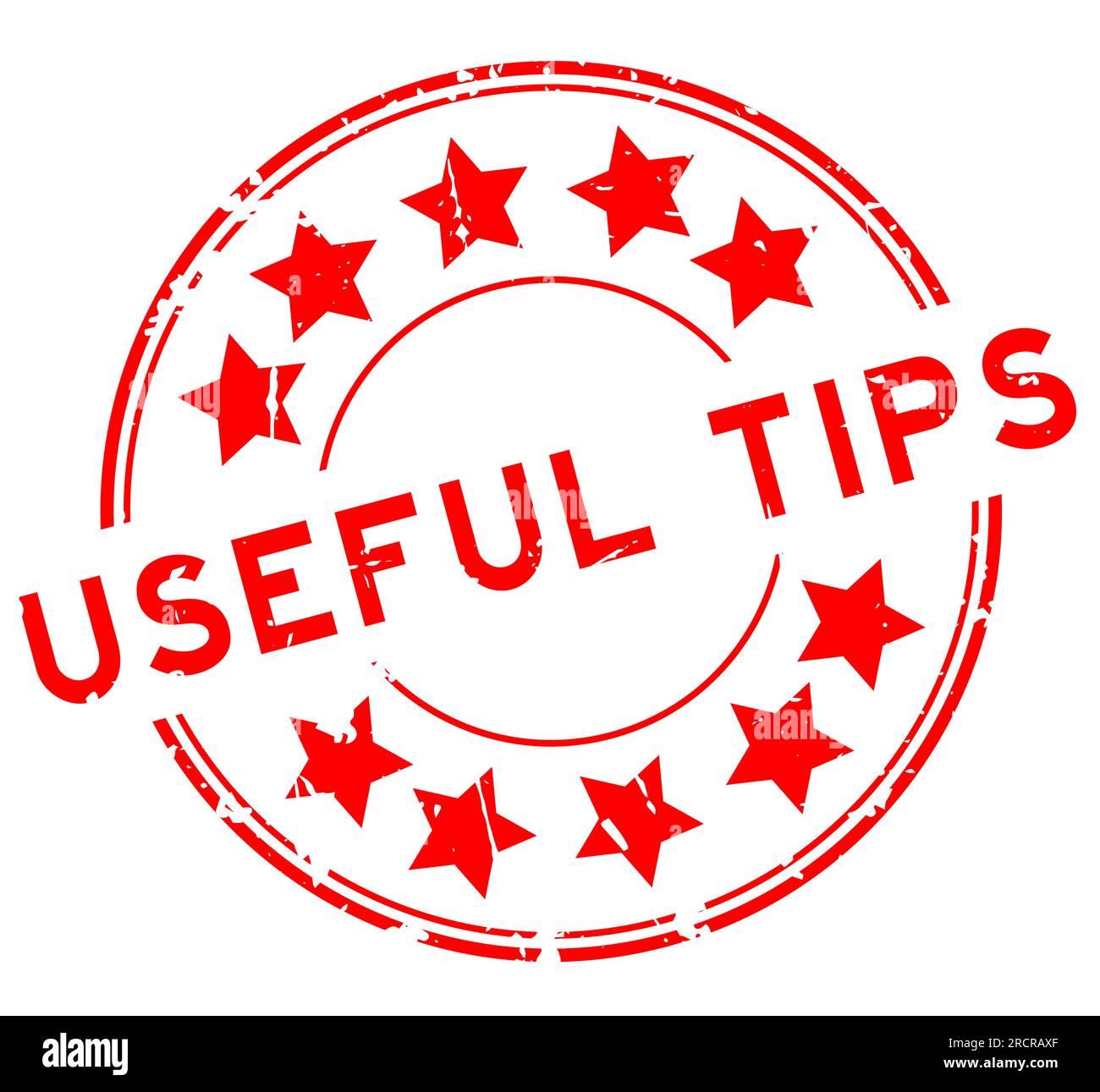 Grunge red useful tips word with star icon round rubber seal stamp on ...