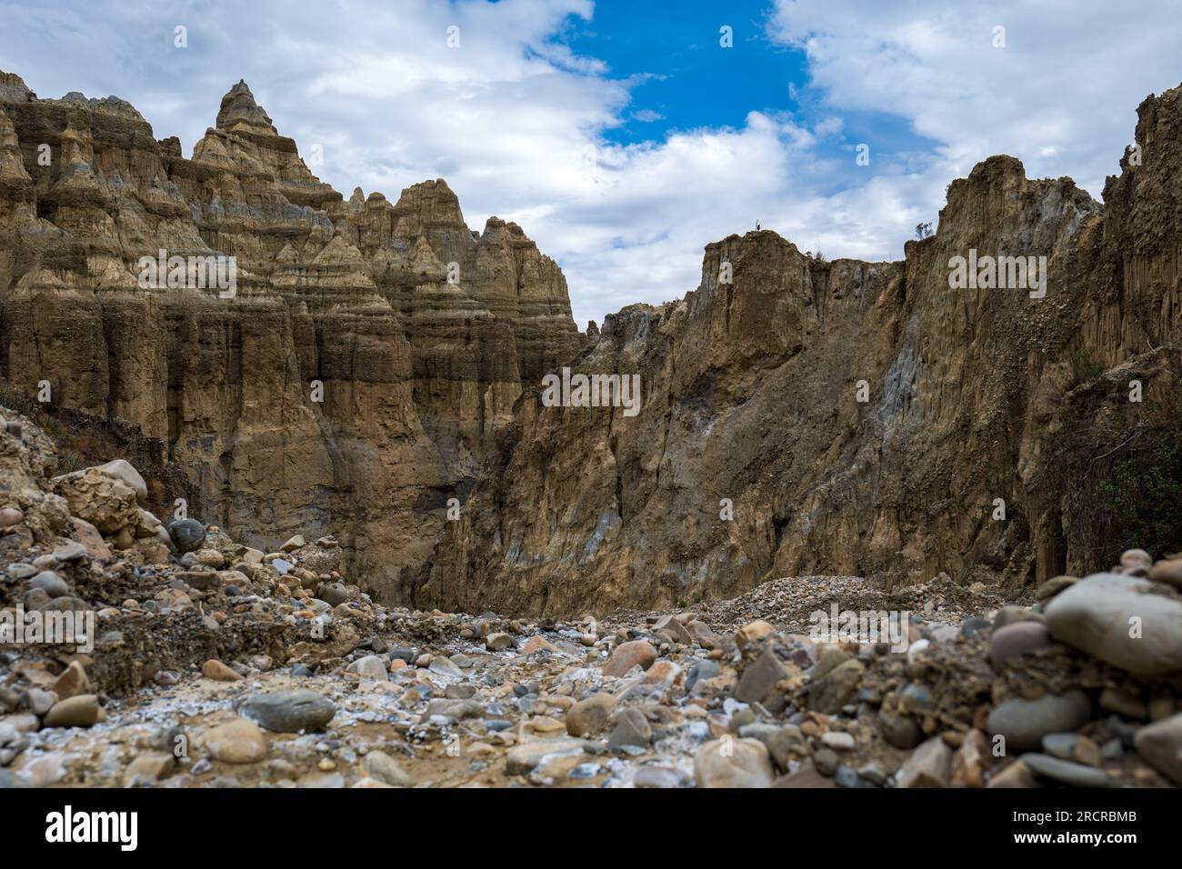 Water Flows in a Dry River Bed Between the Yellow Sandstones Cliffs in ...
