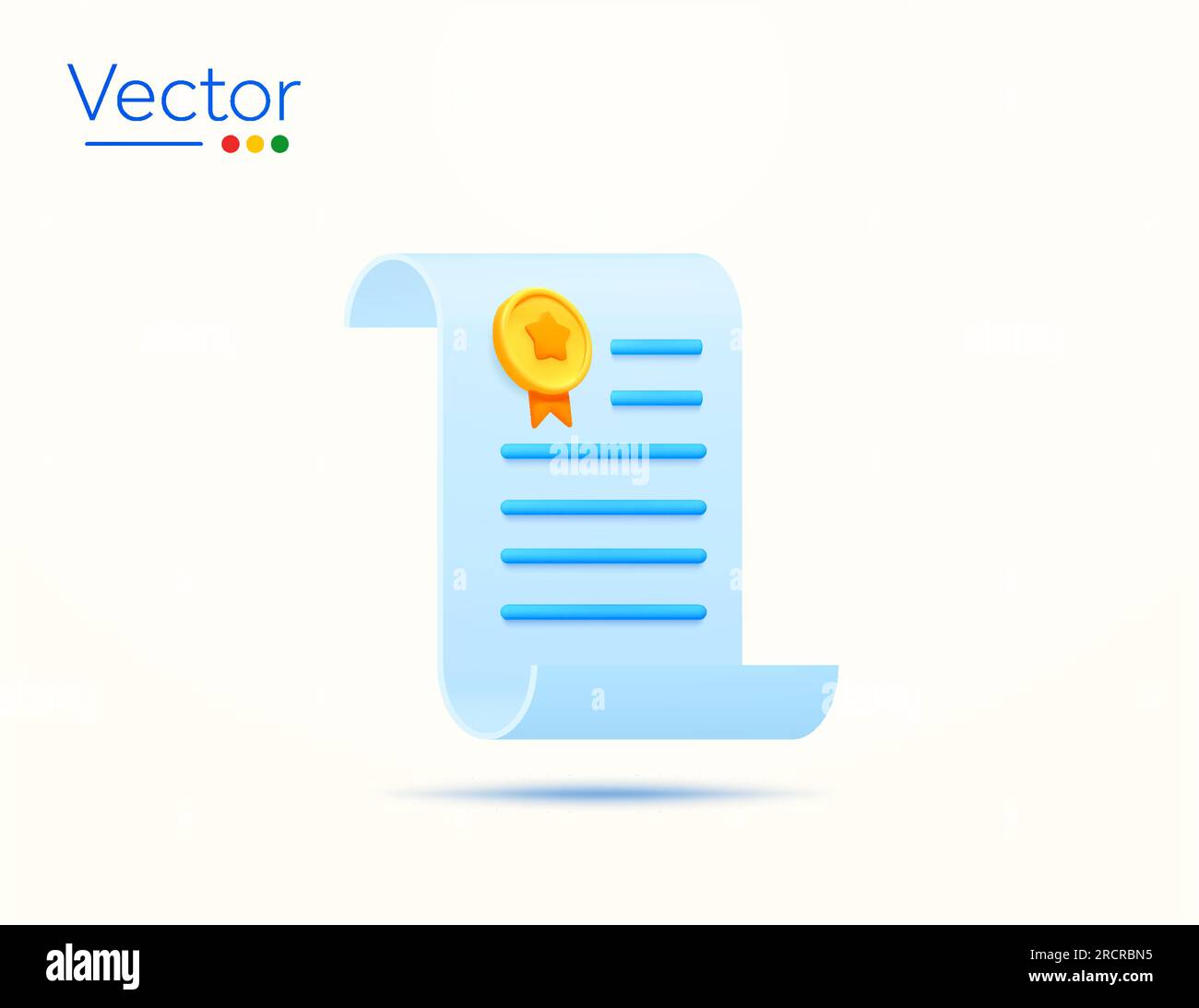 3d document, contract, certificate, diploma, license with medal icon ...