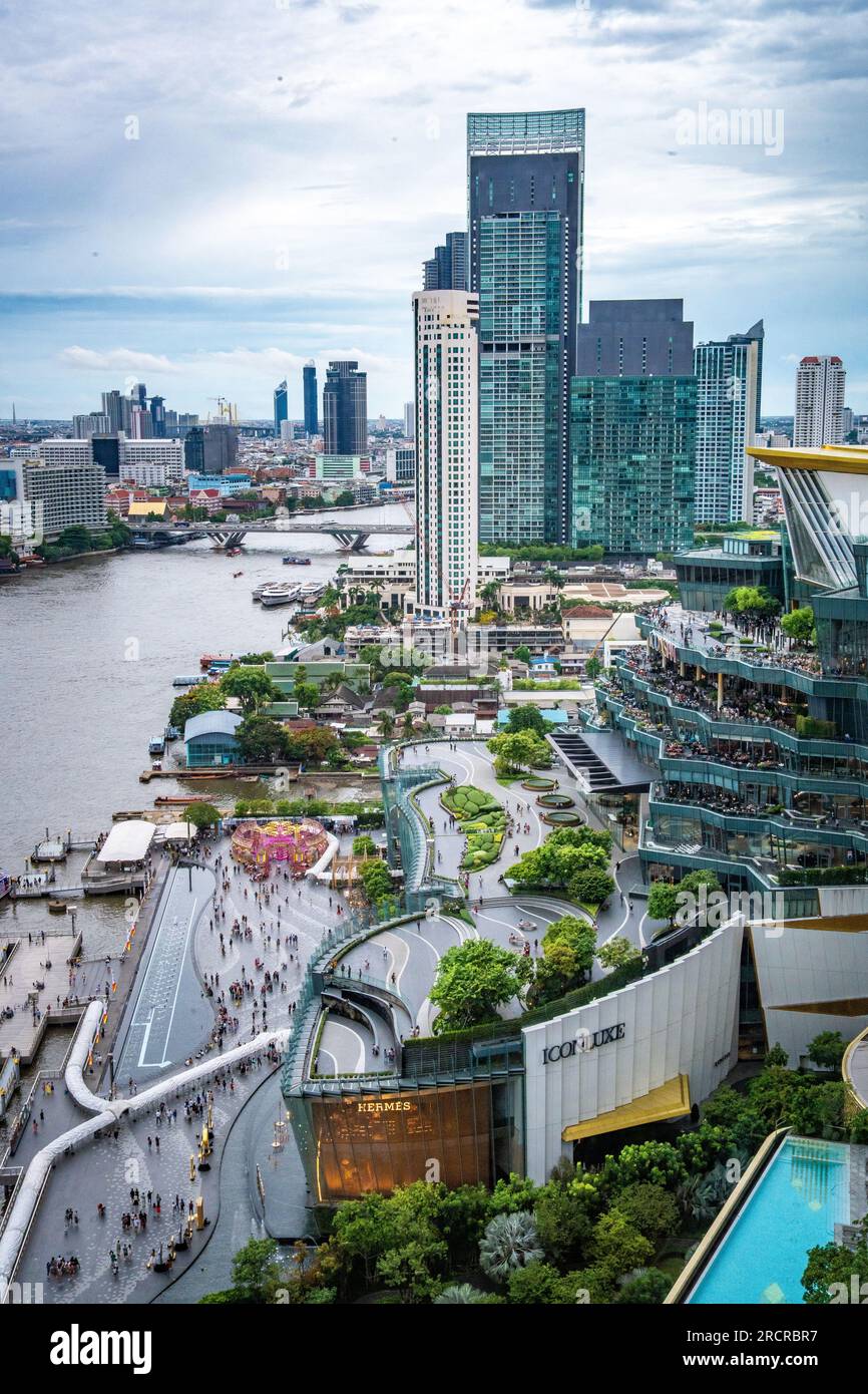 Aerial view of Icon Siam mall on the chao phraya river in khlong san ...