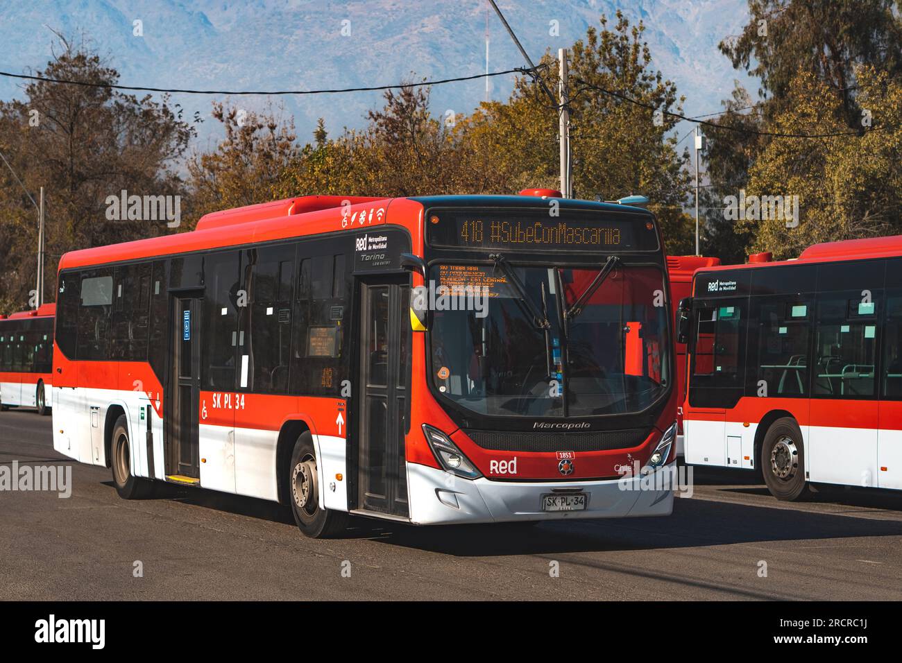 Santiago, Chile - May 08 2023: A public transport Transantiago, or Red ...