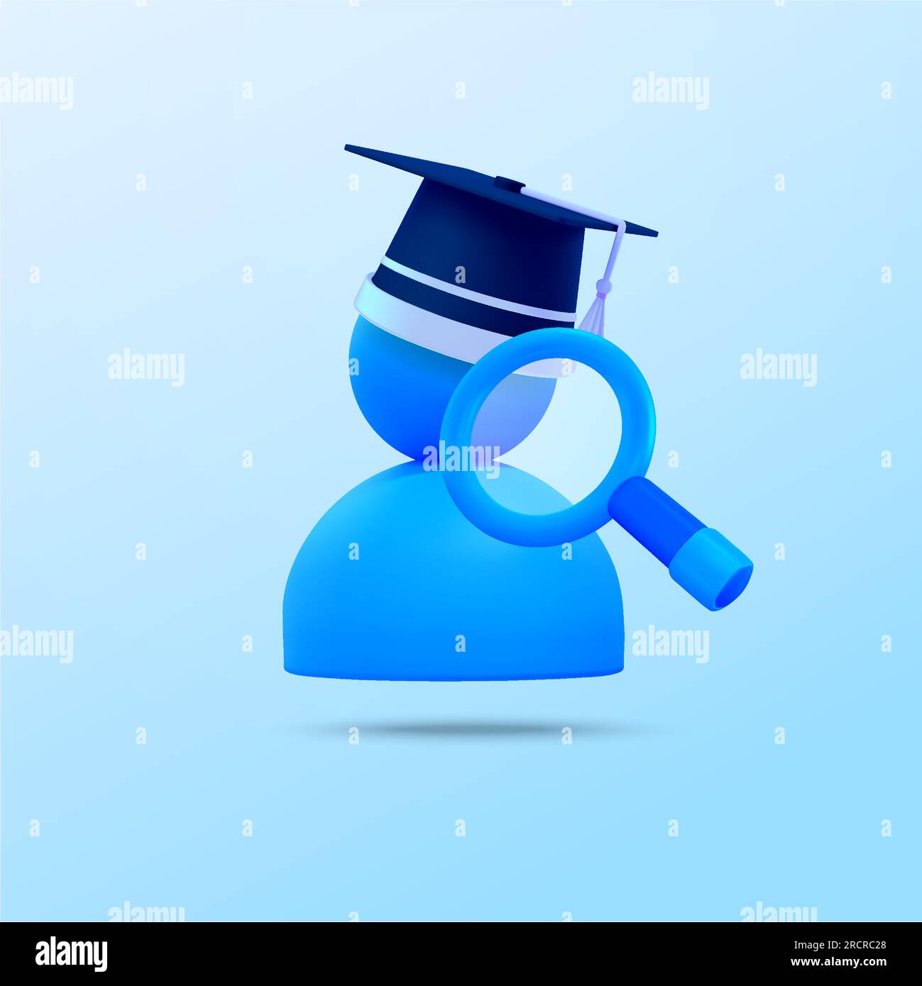 3d man icon with graduation cap or hat, magnifying glass, isolated on ...