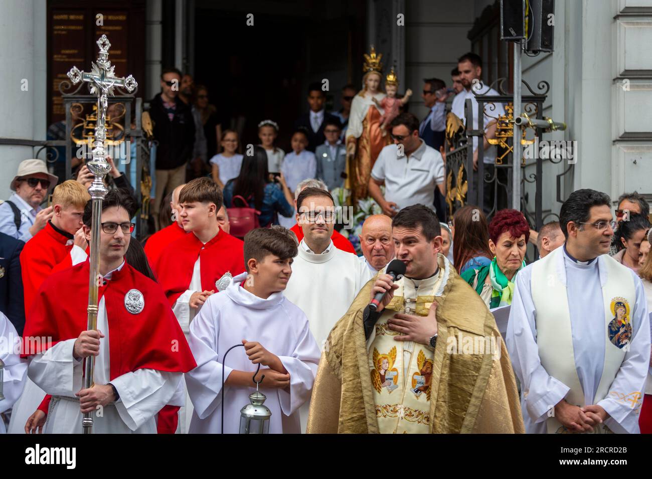 London, UK. 16 July 2023. Priests and clergy on the steps of St Peter's ...